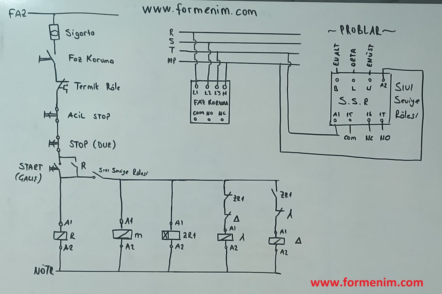 Sıvı Seviye Röle Komutlu Yıldız Üçgen Kumanda Devresi